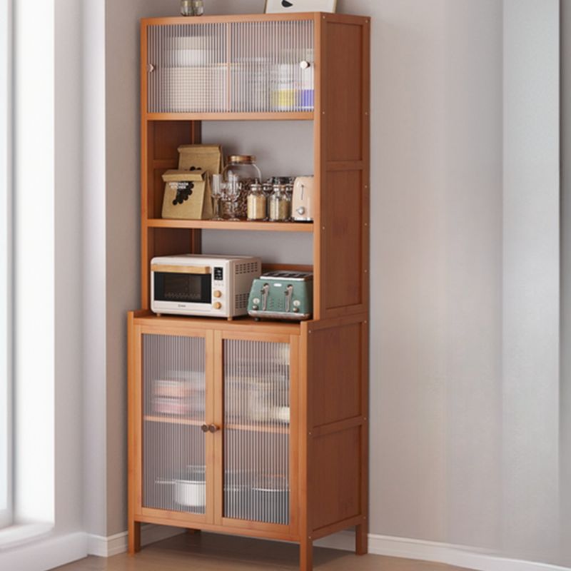 Tan Narrow Microwave Storage Cabinet with Hutch, 2 Shelves, Kitchen ...