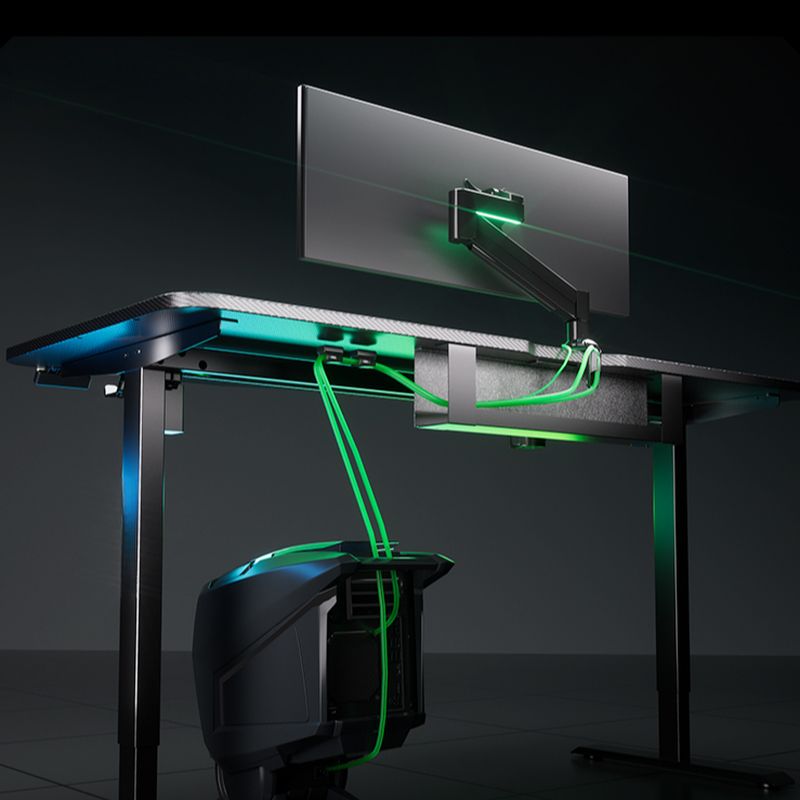 Modern Curved Gaming Desk with T-Shape Base and Wood Top Gaming Desks