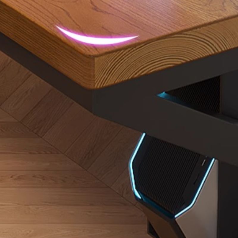 Rectangle Timber Work Desk with Cocoa/Unfinished Color Sleighing Base ...