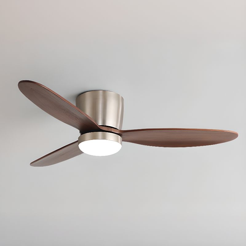 Walnut Color Flush Mounted Ceiling Fan with Light, Solid Wood Blades ...