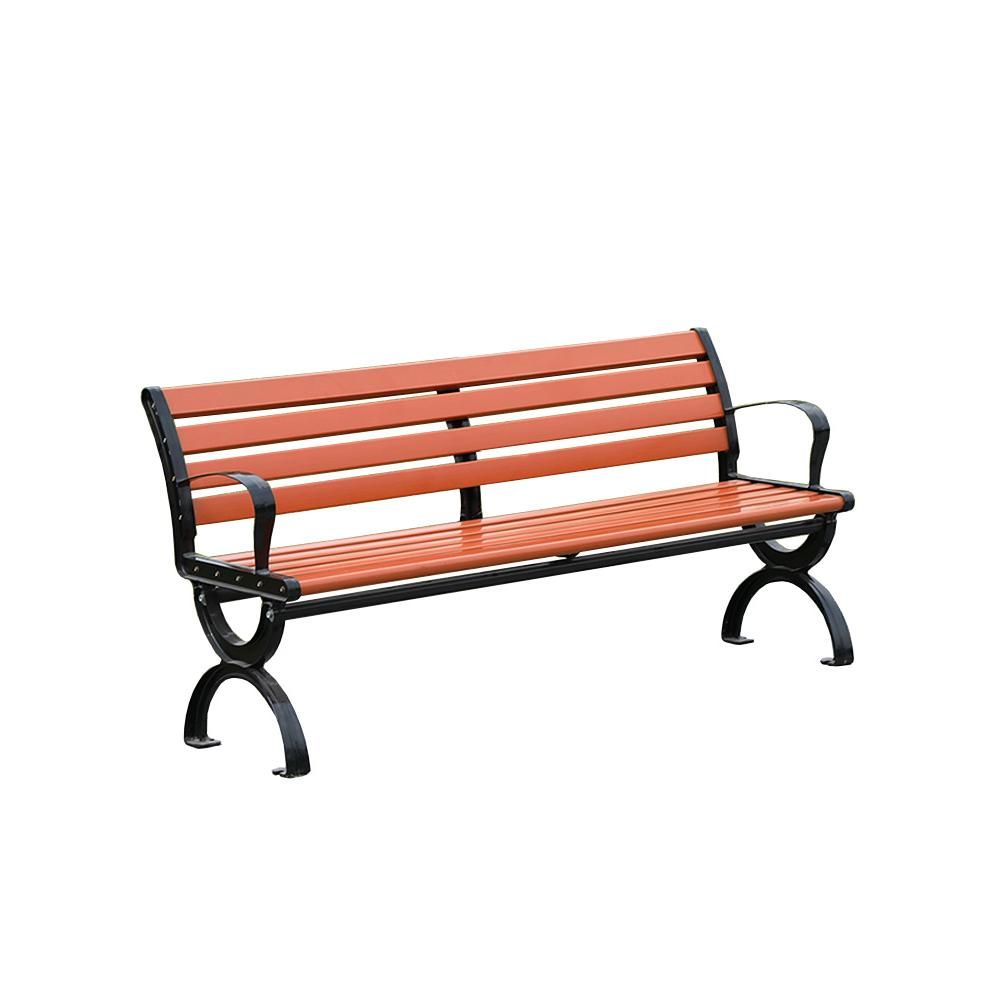 Simple Outdoor Bench with Tan Seating, Back, Metal Frame, and Curved ...
