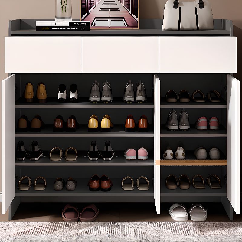 Chalk Metal 4-Tier Shoe Stack with Shelf, Drawers, Gate, and Closed ...