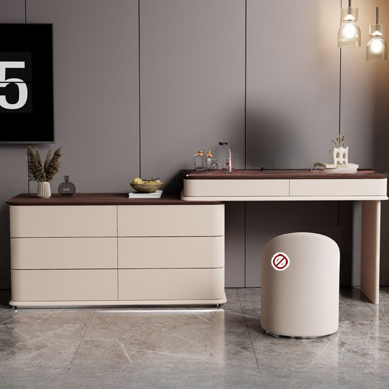 Modish Large Vanity Set with Reclaimed Wood Table Top, Cream Chair, and ...