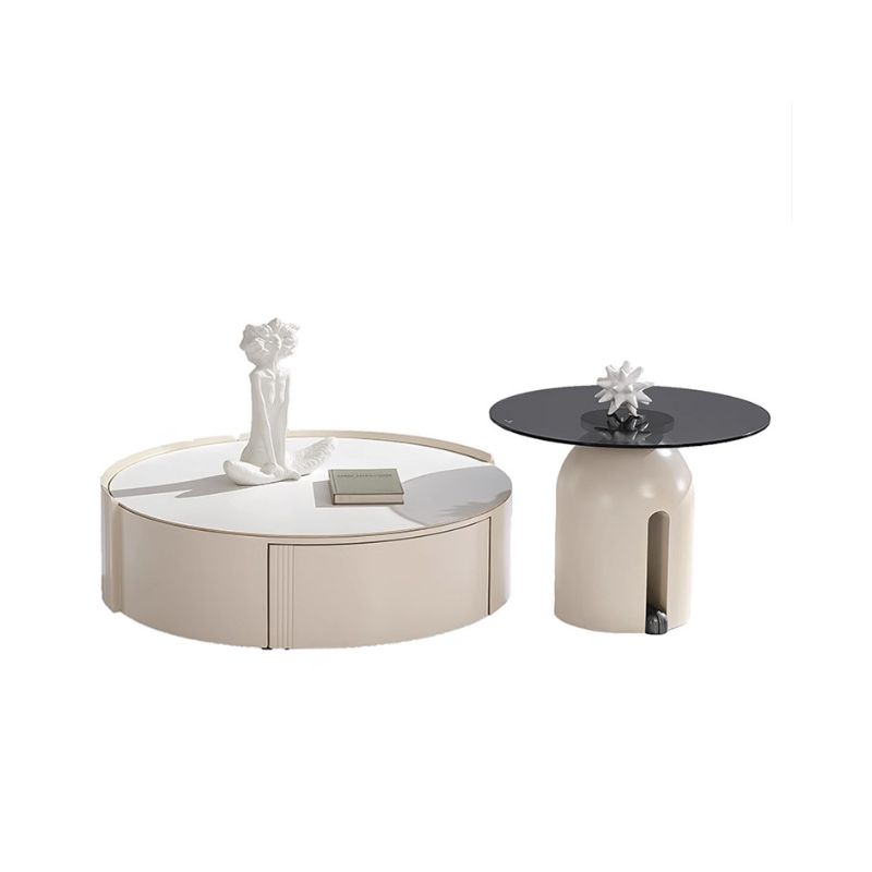 Funky Dubbel Nesting Bordspel Salontafel met Rock Drum Basis in Krijt ...