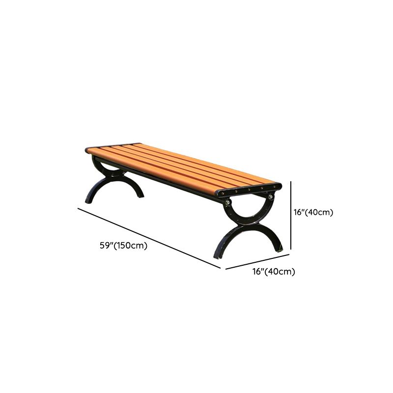 Simple Tan Outdoor Bench with Back, Metal Frame, and Curved Arm Outdoor ...