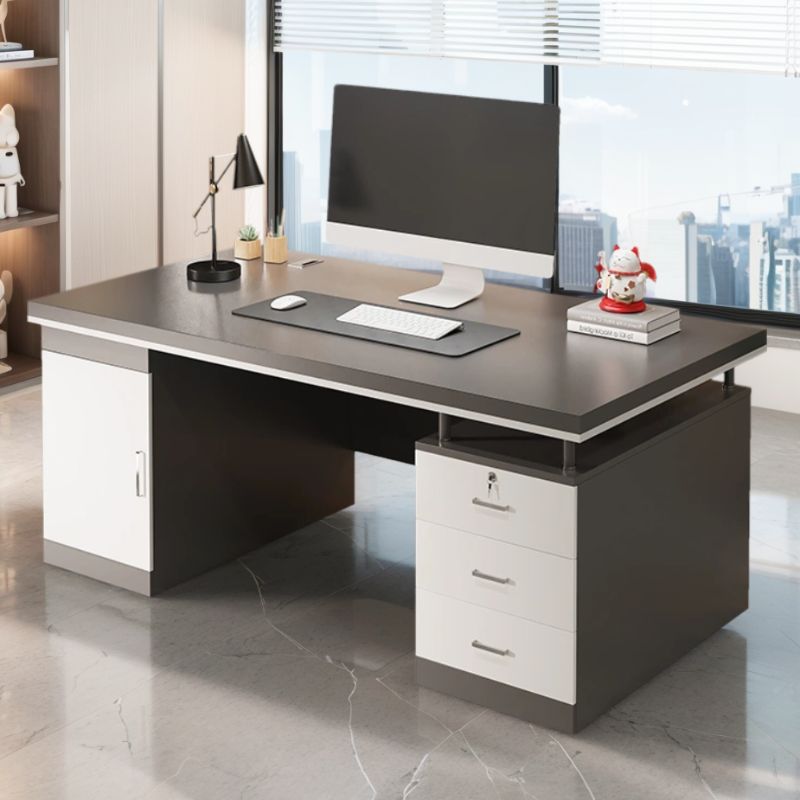 Secure Drawer Office Computer Desk with CPU Stand and Built-In Cable ...