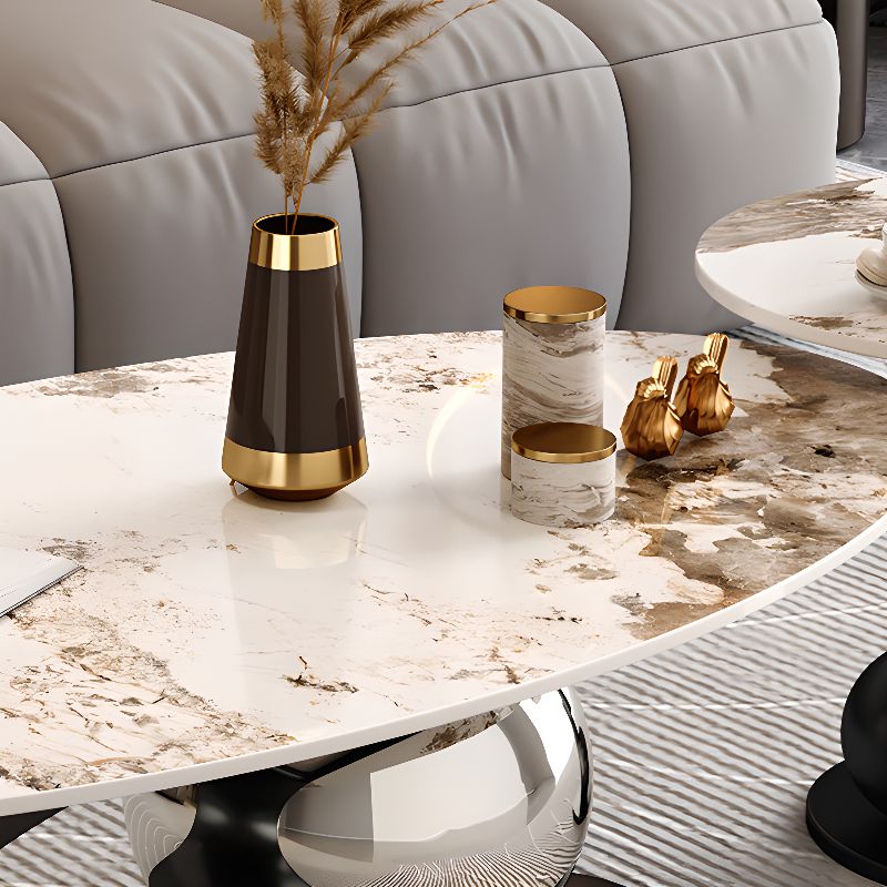 Eclectic Single Board Game Coffee Table with Rock Top and Abstract Base ...